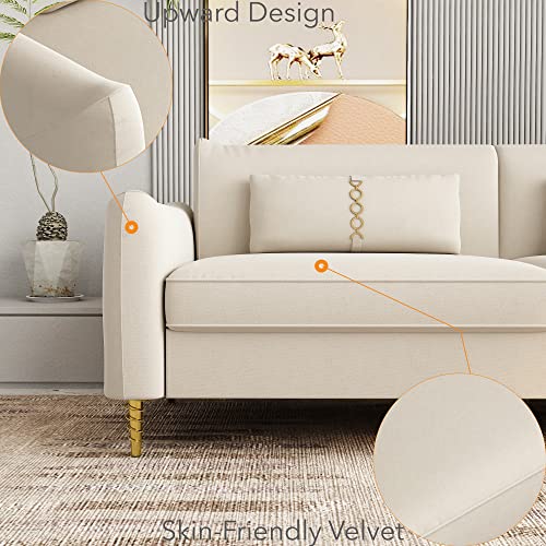 yunqishi 85.43" Modern Velvet Green Couch for Living Room, Luxury Upholstered Comfy Loveseat Sofa (Velvet Beige)