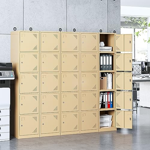 Yizosh Metal Locker with 5 Doors, Tall Steel Storage Lockers for Employees - 71" Locker Storage Cabinets for School, Gym, Home, Office, Garage (Camel)