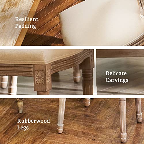 VONLUCE French Country Dining Room Chairs Set of 2, Farmhouse Fabric Chairs with Round Back, Solid Rubberwood Legs, Oval Side Chairs for Kitchen Bedroom Dining Room Beige