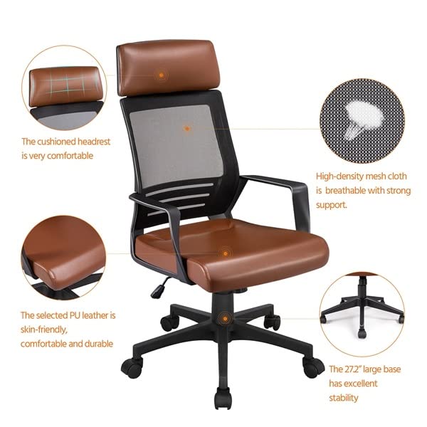 Adjustable Ergonomic Mesh Swivel Office Chair Brown (D Talla ?nica)