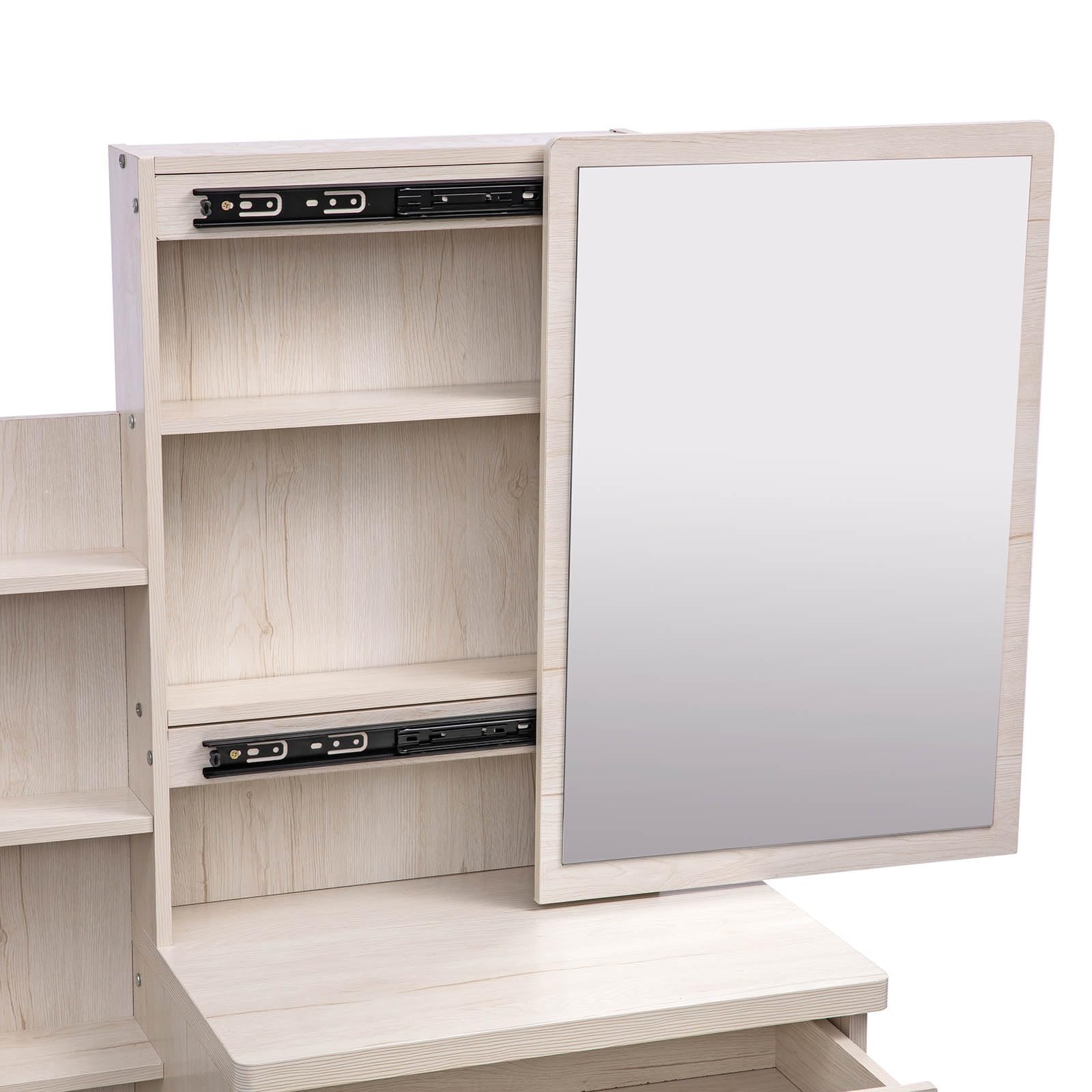 STELSIPLIY Vanity Desk with Mirror, Makeup Desk Set with Cushioned Stool,Fashionable Makeup Furniture with Multi Layer High Capacity Storage,4 Drawers,White (4 Drawers)
