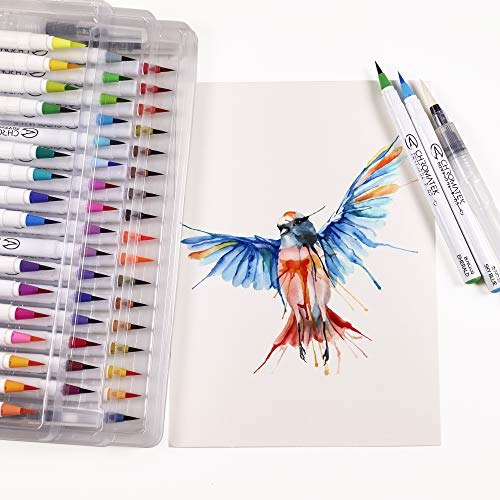 54 Watercolor Pens, 15 Page Pad & Online Video Tutorial Series by Chromatek. Real Brush Pens. 4 Blending Brushes. Easily Blendable. Vivid. Smooth. 50 Unique Colors. Professional Art Supplies