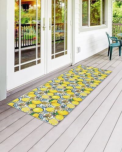 KITHOME Front Door Mat Lemon Tile Background Indoor Outdoor Entrance Doormat Washable Floor Mats for Front Door Bathroom Kitchen Runner Rugs 16x47 Inch