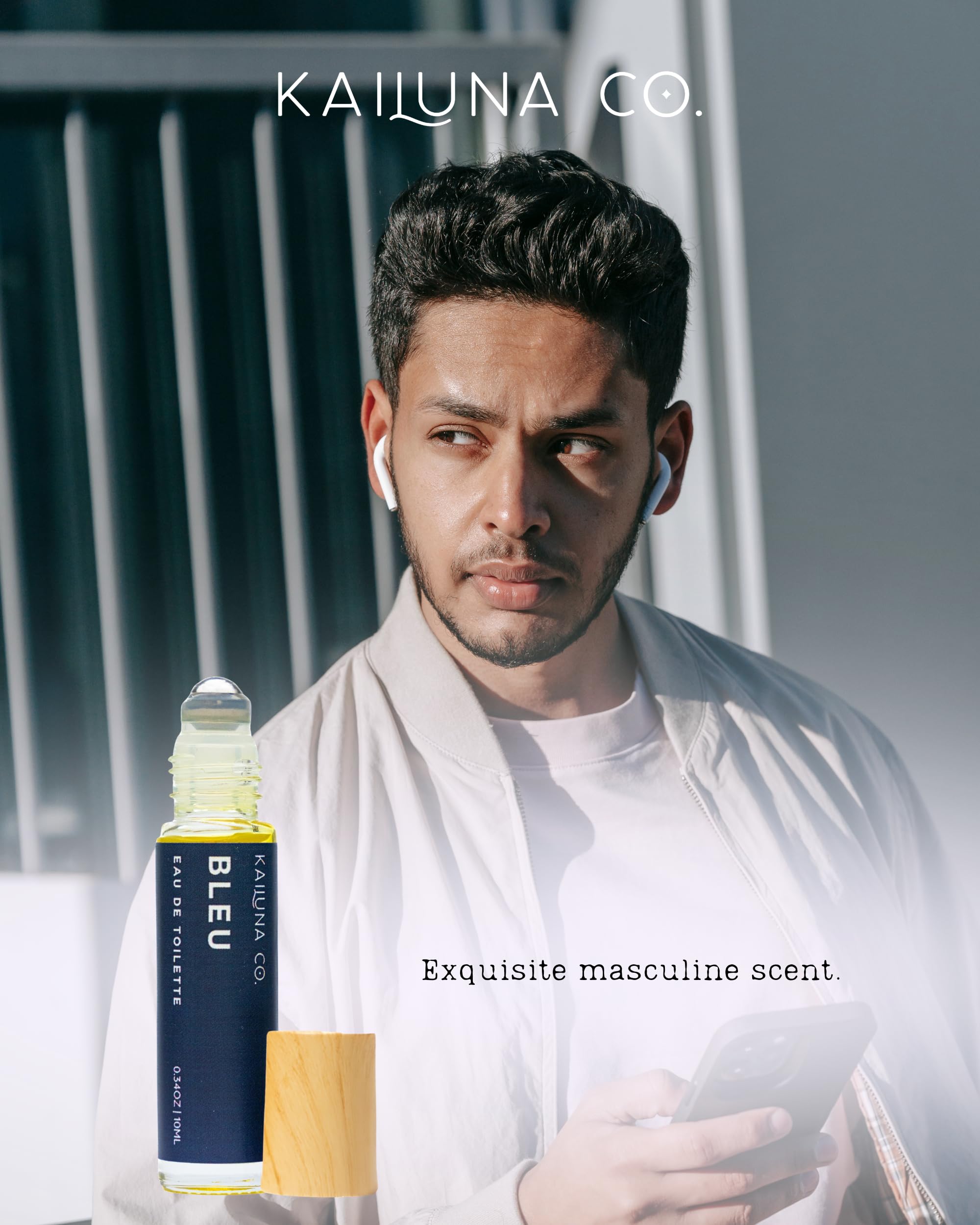 Bleu for Men Perfume Roll On with Essential and Fragrance Oils and Organic Jojoba Oil, Alcohol Free, Eau de Toilette, Made in California