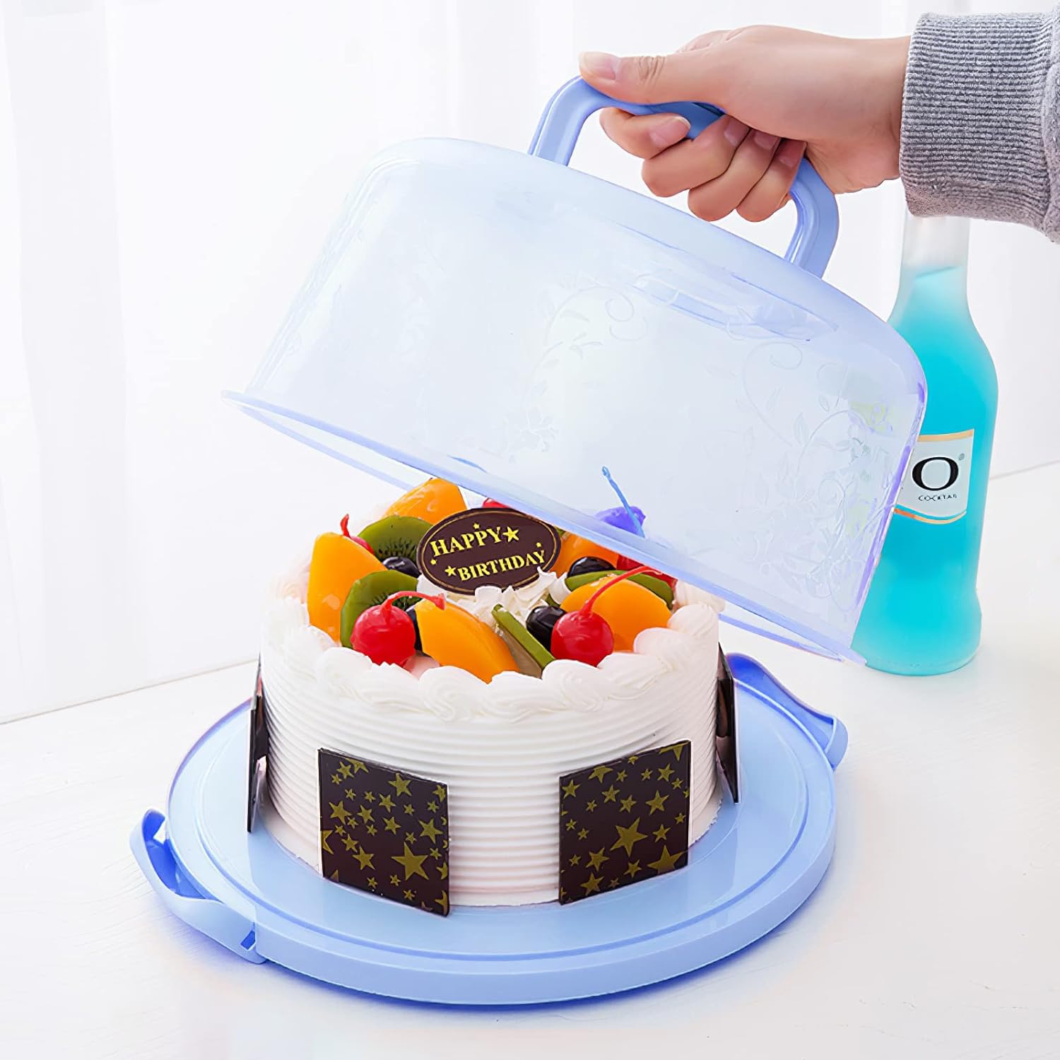 ALLOMN Cake Carrier Stand, Round Holder Storage with Lid and Handle for Transport Storage Container Tray Cake Cover Stand, Cupcake Containers Keeper Kitchen Cooking Box, for Cakes 6-10 Inch