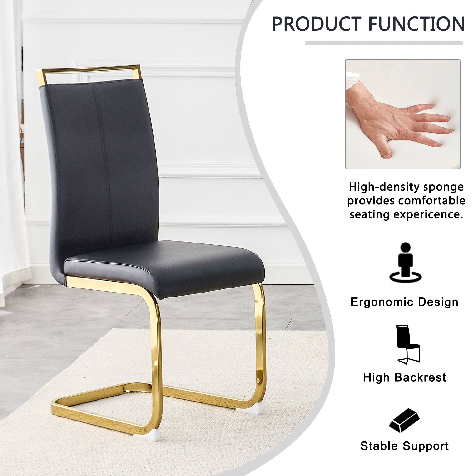 WEKEOT Modern 71’’ Dining Table Set for 6 Kitchen Table Set Kitchen Table and Chairs Tempered Glass Table and Chairs Dining Room Table Set comedor de 6 sillas y mesa(Golden Table, 6 Black Chairs)