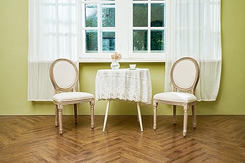 VONLUCE French Country Dining Room Chairs Set of 2, Farmhouse Fabric Chairs with Round Back, Solid Rubberwood Legs, Oval Side Chairs for Kitchen Bedroom Dining Room Beige