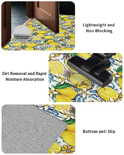 KITHOME Front Door Mat Lemon Tile Background Indoor Outdoor Entrance Doormat Washable Floor Mats for Front Door Bathroom Kitchen Runner Rugs 16x47 Inch