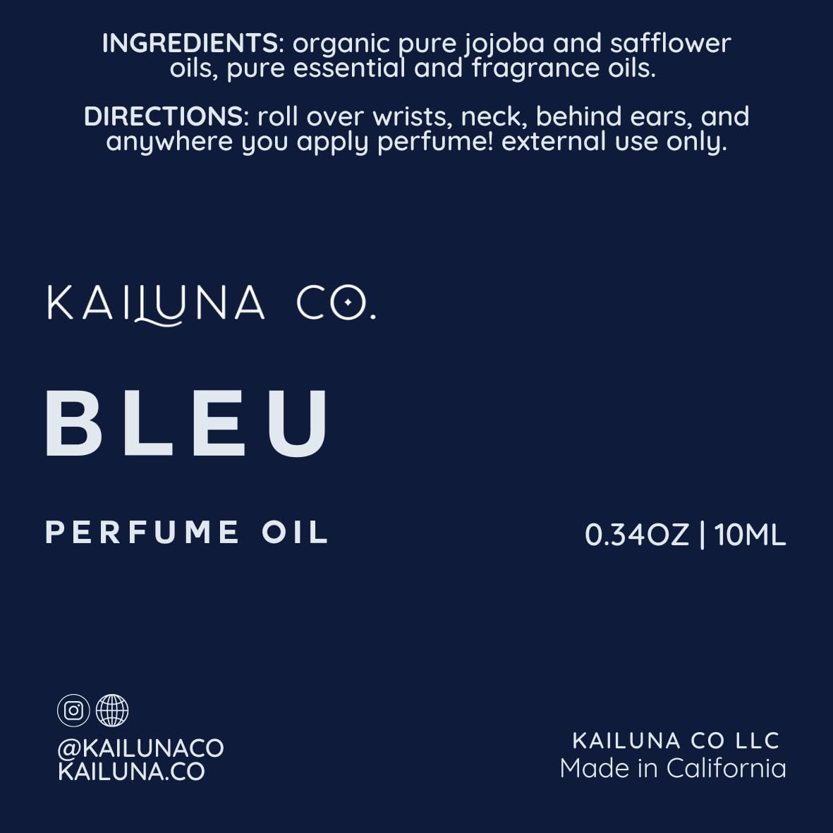 Bleu for Men Perfume Roll On with Essential and Fragrance Oils and Organic Jojoba Oil, Alcohol Free, Eau de Toilette, Made in California