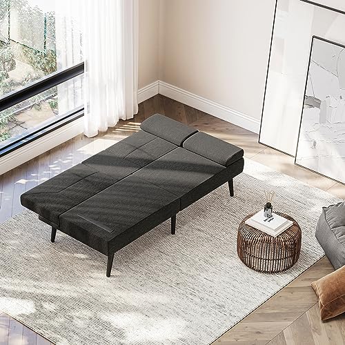 BELLEZE Convertible Sofa Bed with USB Charging Port, Modern Loveseat, Sleeper Sofa, Futon Couch for Living Room, Guest Room, Garage - Madison (Dark Gray Linen)