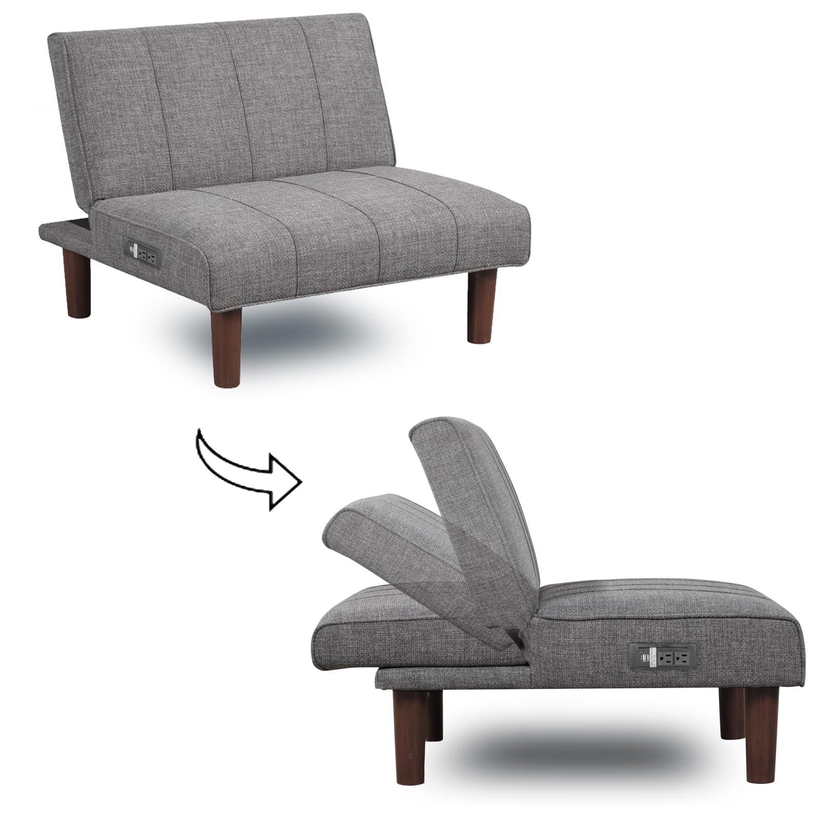 JUBILOOM Mini Sofa Couch, Recliner Small Futon (USB Port), Armless Comfy Living Room Futon Couch with Adjustable Backrest for Living Room, Small Space, Office, Reception, Dark Grey,305DR1USB