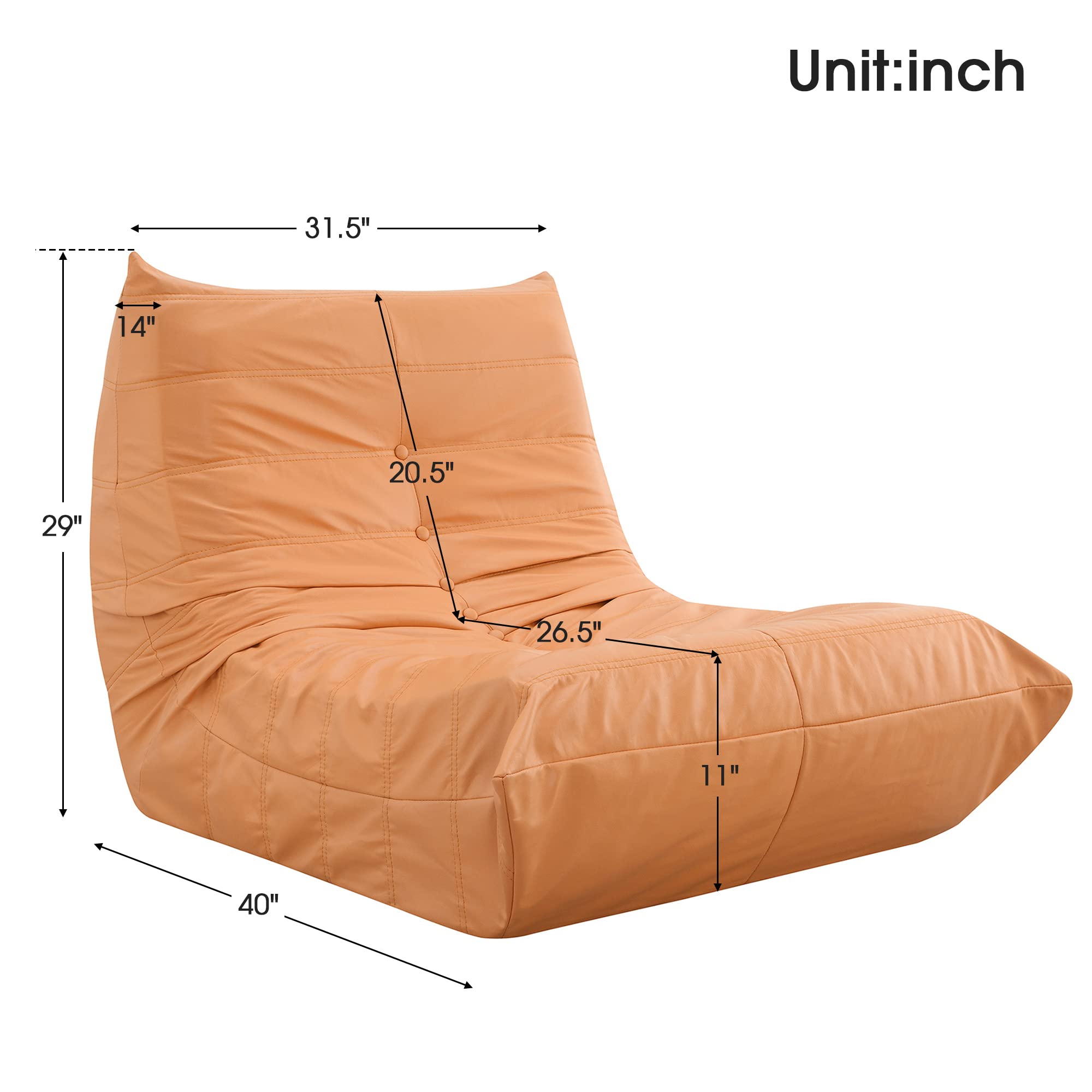 FIQHOME, Comfy Oversized Lazy, Modern Armless Lounge Chair with Backrest Retro Single-Seat,100% Sponge-Filled Sofa for Living Room,Bedroom,Salon,Office,Orange