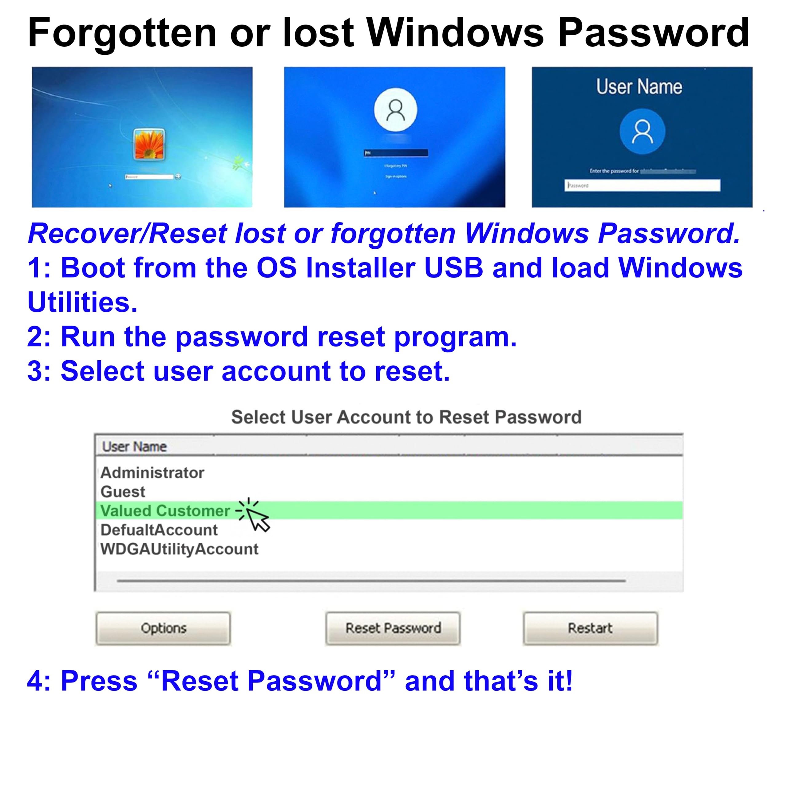 Bootable USB Drive Installer for Windows 7, 8, 10, 11, Linux, Ubuntu, Kali, Tails, Utility Suite w/Password Reset, Data Recovery, Boot Fix, and More. Installer