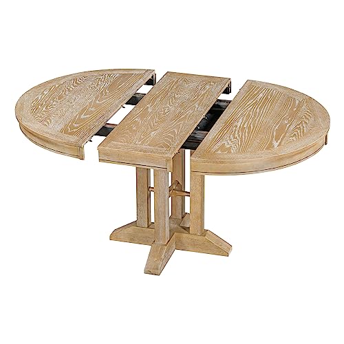 KoiHome 5 Piece, 42"-58" Farmhouse Round Extendable 16" Leaf and 4 Upholstered Chairs, Set of 5, Family Dining Table Set for Restaurant, Kitchen (Natural Wood Wash)