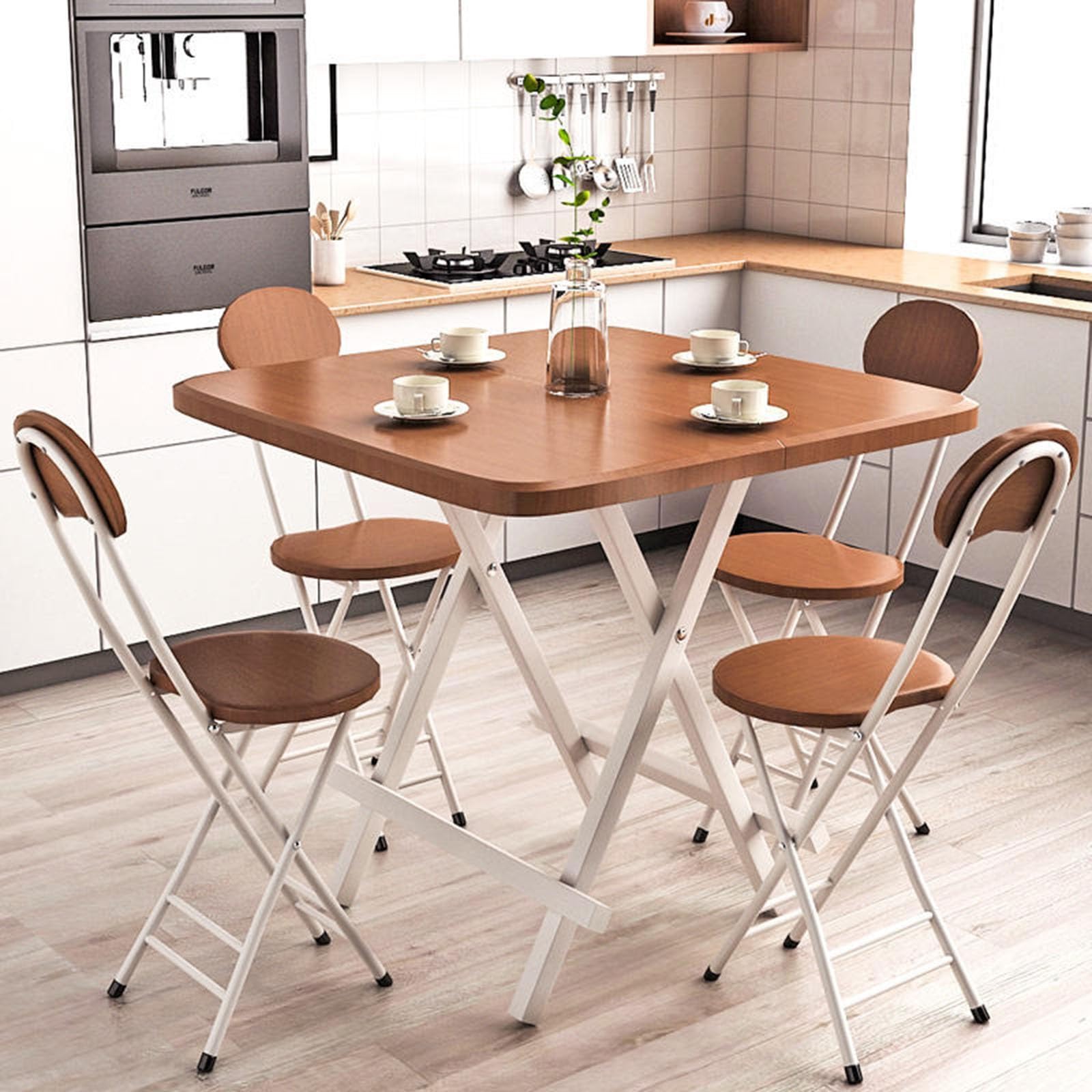 ZFG Folding Chair, Home Dining Chair, Stool, Back Chair, Training Chair, Student Dormitory Chair, Simple Computer Chair, Folding Round Stool, Load-Bearing 300kg (Color : Bamboo Pattern)