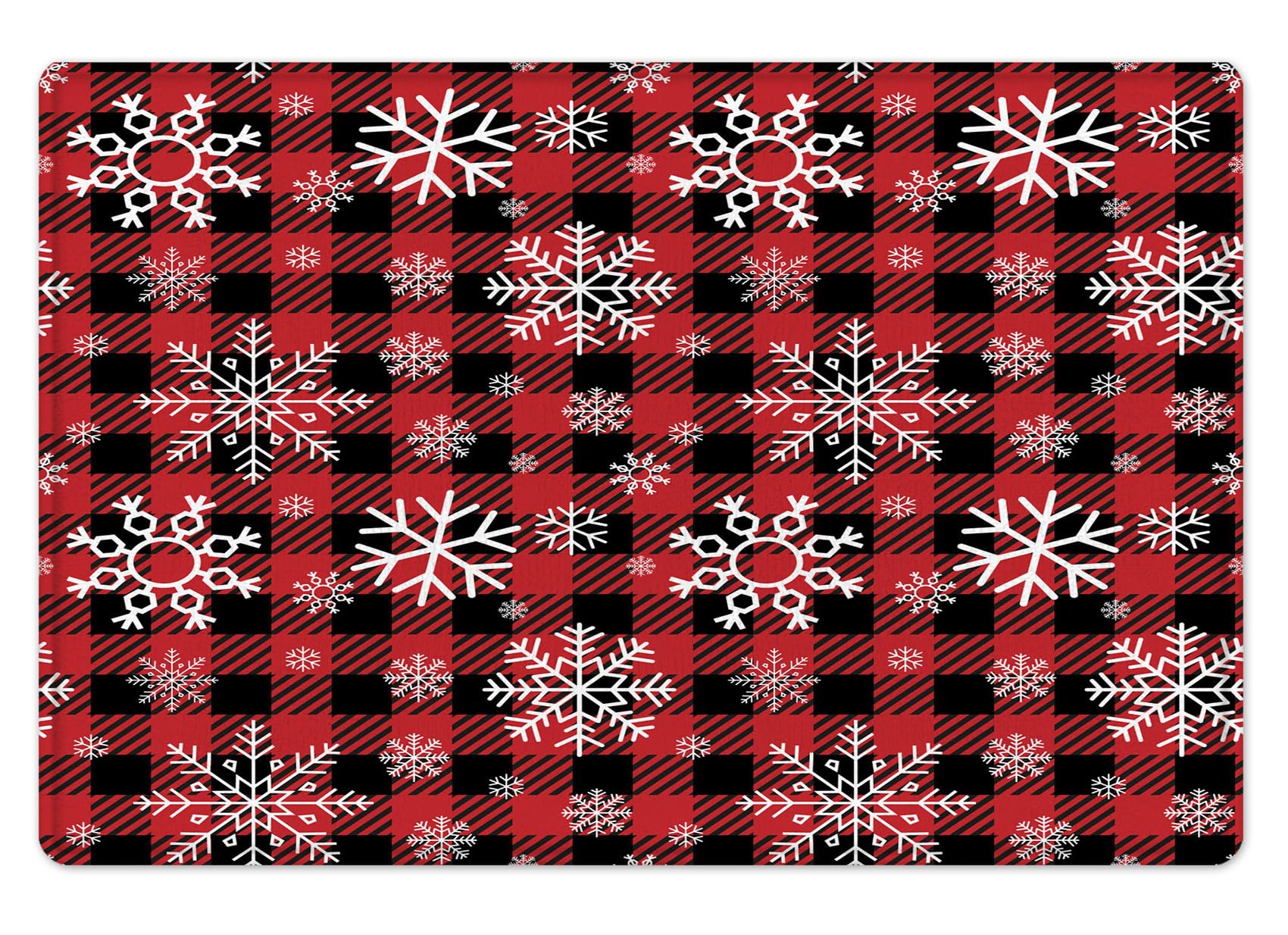 LB Winter Snowflake Bath Mat Christmas Red and Black Plaid Area Rug for Bathroom White Snow Doormat Non Slip Memory Foam Super Absorbent Floor Mats,24Wx16H Inch