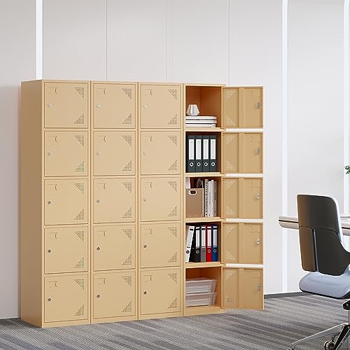 Yizosh Metal Locker with 5 Doors, Tall Steel Storage Lockers for Employees - 71" Locker Storage Cabinets for School, Gym, Home, Office, Garage (Camel)