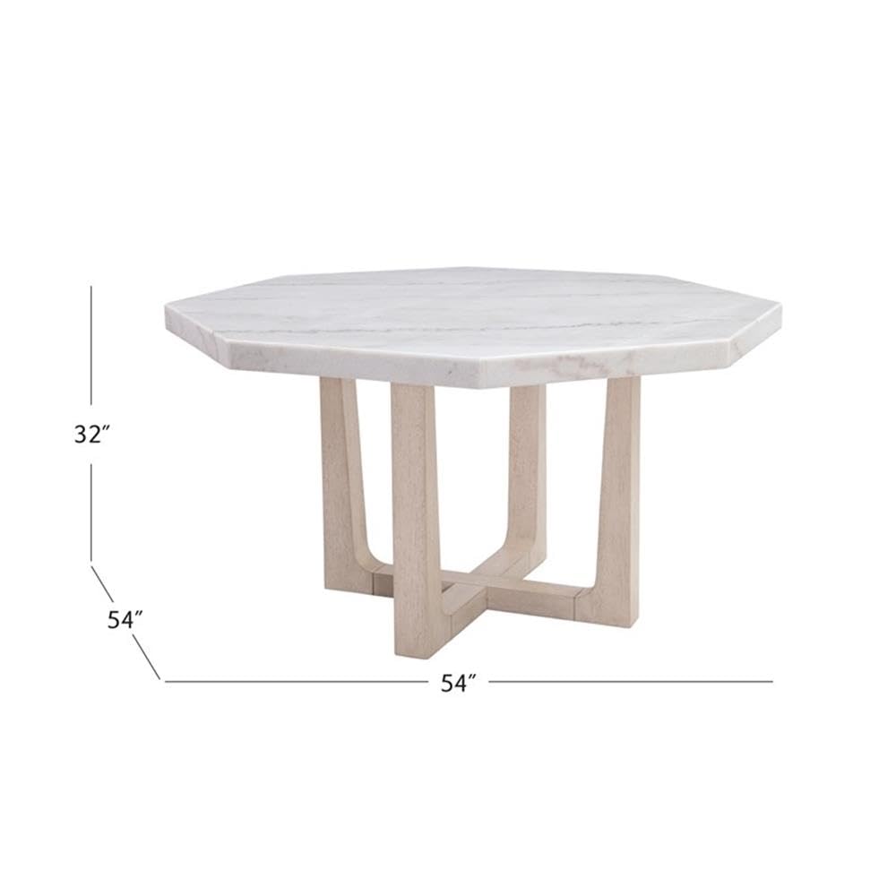 Bassett Mirror Newport Ashe Wood Dining Table with Marble Top in White