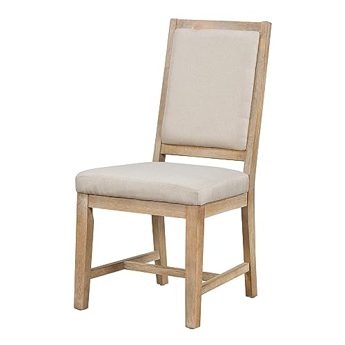 KoiHome 5 Piece, 42"-58" Farmhouse Round Extendable 16" Leaf and 4 Upholstered Chairs, Set of 5, Family Dining Table Set for Restaurant, Kitchen (Natural Wood Wash)