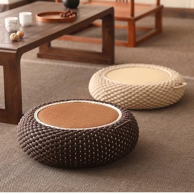 KXDFDC Japanese futon Tatami mat Floor seat Block Home Lazy Tea Room Play mat Round futon Rattan Woven (Color : E, Size : 50 * 17cm)