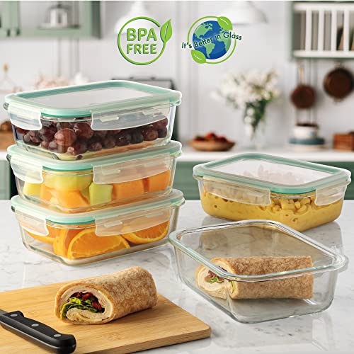 Fusion Gourmet Set of 8 Same Size Glass Food Storage Containers with Lids [4.4 cup 35 oz ea.] Airtight, Leak proof, Oven, Microwave & Freezer Safe, Reusable Meal Prep Set, Stain & Odor Resistant
