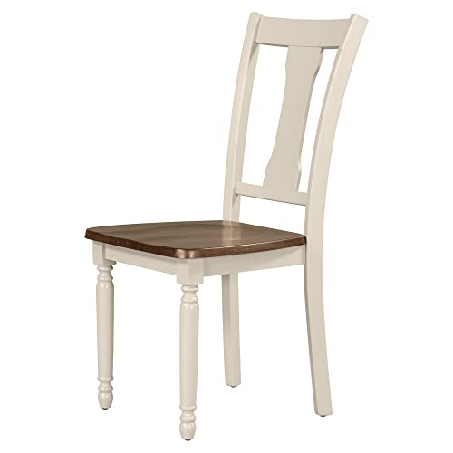 KoiHome 6-Piece Classic Wood 4 Chairs with Bench, East-West Family Furniture Dining Table Set for Restaurant, Kitchen (Brown+Cottage White)