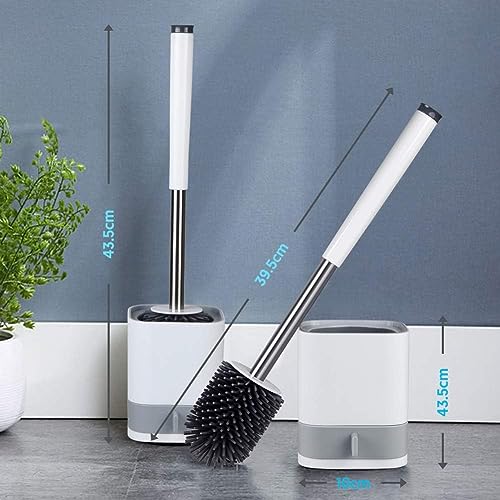 Toilet Brush and Holder Set, Bathroom Toilet Bowl Brush and Caddy Cleaner Anti Slip with Sturdy Soft Silicone Bristle Removable Water Drawer Quick Drying (White)