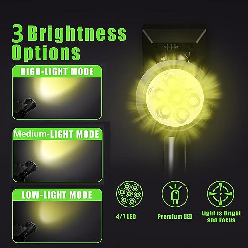 DIGBYS Solar Spotlights Outdoor Waterproof, 2-in-1 Outside Lights Landscape, Waterproof Security, with 3 Modes Solar Outdoor Spot Lights,2PcsWarmLight-7LED