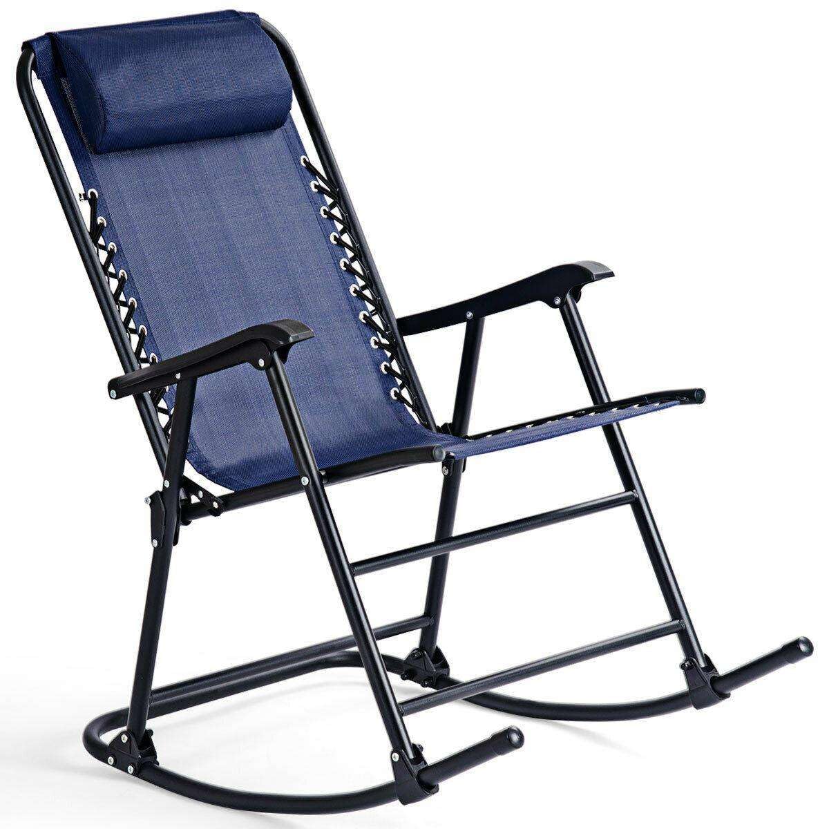 UYSB Folding Gravity Rocking Chair Rocker Outdoor Patio Headrest Blue Chair Rocking Chair Rocker Chair Rocker Camp Chair Rocker Recliner Rocking Camp Chair Rocking Chairs Outdoor Rocking