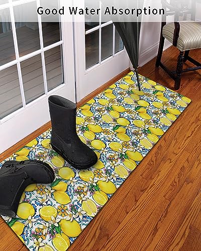 KITHOME Front Door Mat Lemon Tile Background Indoor Outdoor Entrance Doormat Washable Floor Mats for Front Door Bathroom Kitchen Runner Rugs 16x47 Inch