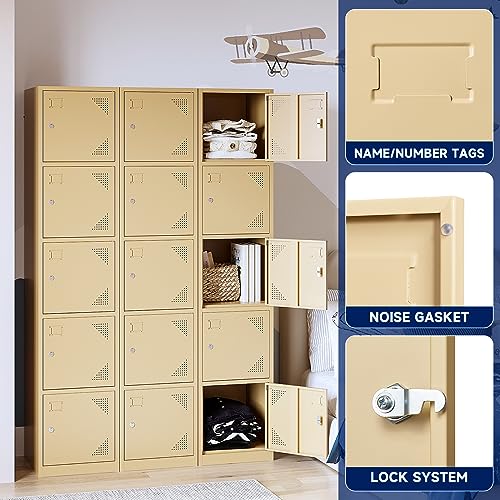 Yizosh Metal Locker with 5 Doors, Tall Steel Storage Lockers for Employees - 71" Locker Storage Cabinets for School, Gym, Home, Office, Garage (Camel)