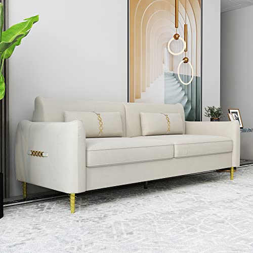 yunqishi 85.43" Modern Velvet Green Couch for Living Room, Luxury Upholstered Comfy Loveseat Sofa (Velvet Beige)