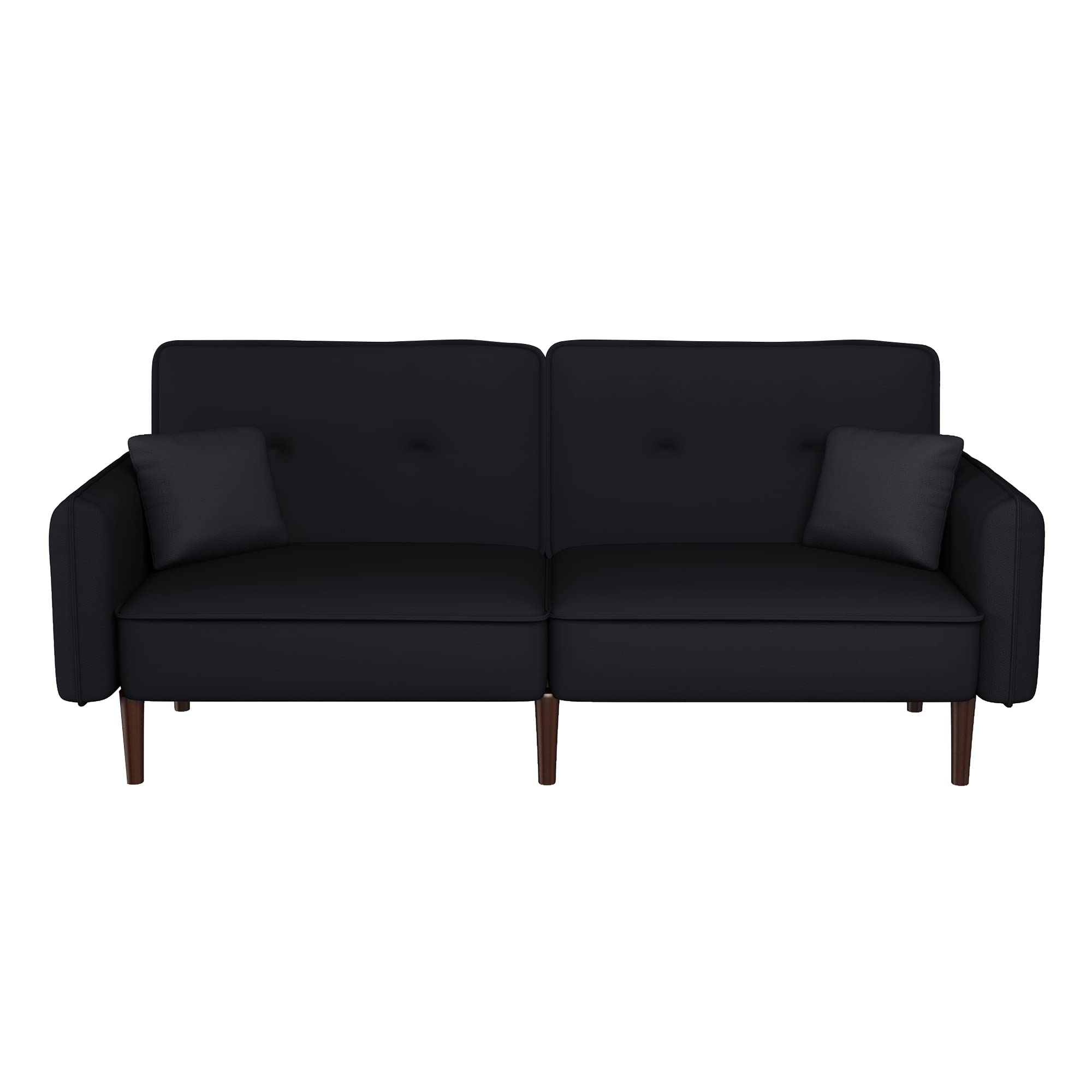 YuiHome Loveseat Futon, Convertible Sleeper Sofa Couch Bed in Cotton Linen Fabric for Living Room Bedroom Dorm Apartment Studio, Wood Legs, Black