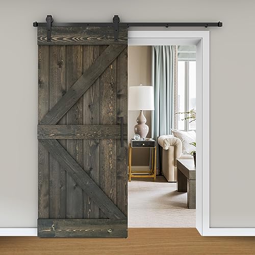 Sliding Barn Door 36 in x 84 in, Made-in-USA, Customizable Solid Wood Barn Door Included 6.25ft Hardware Kit and Pull Handle, Easy Assembly Dark Walnut, British K Series