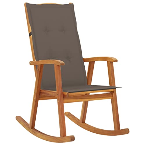 vidaXL Vintage Rocking Chair with Weather-Resistant Cushions - Solid Acacia Wood, High Backrest, Retro Design - Wooden Rocker for Living Room, Patio, Taupe