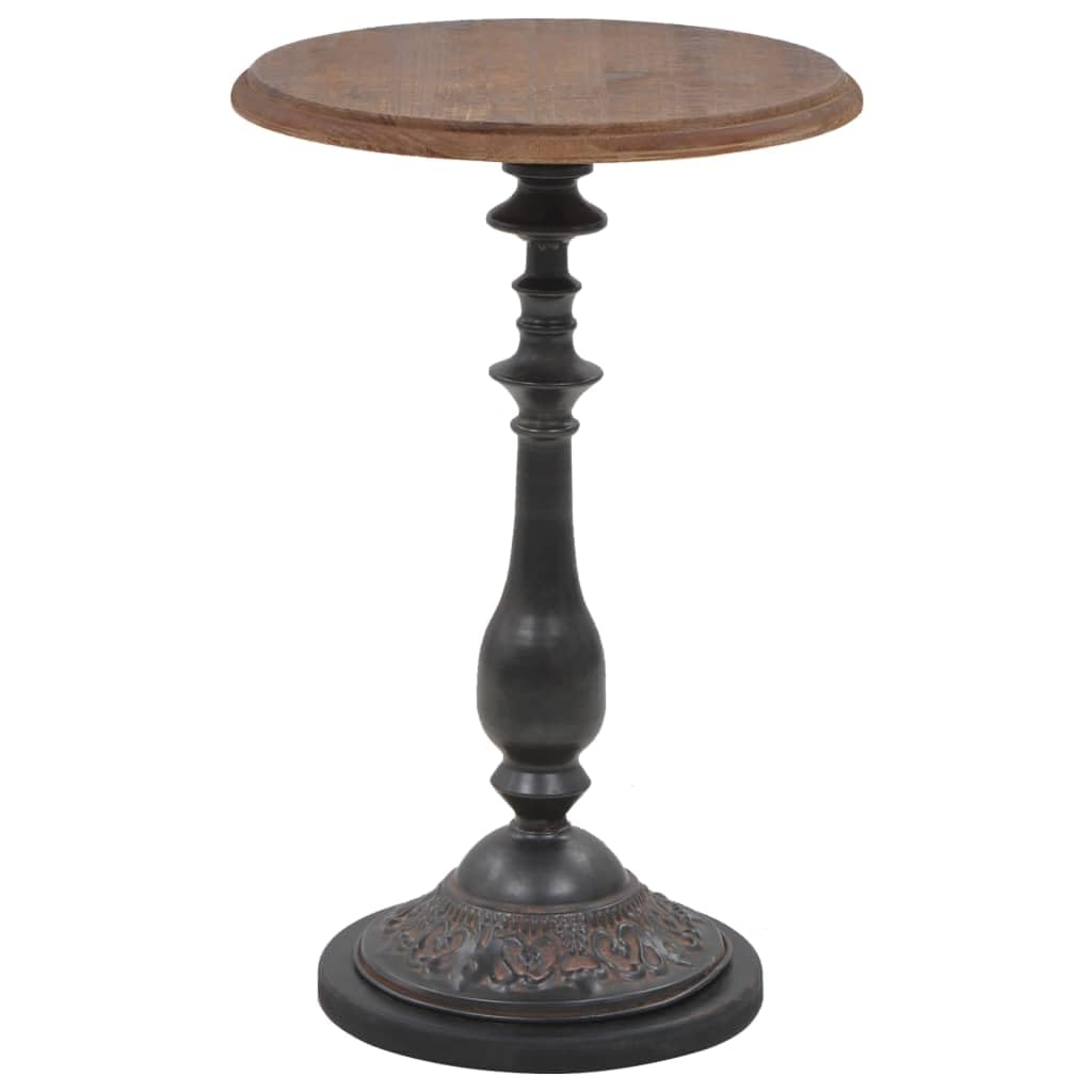 GOLINPEILO Solid Wood Round Side Table with Steel Base, Wood End Table Bedside Table for Bed Room, Coffee Tea End Table for Living Room, Solid Fir Wood 15.7" x25.2" Brown