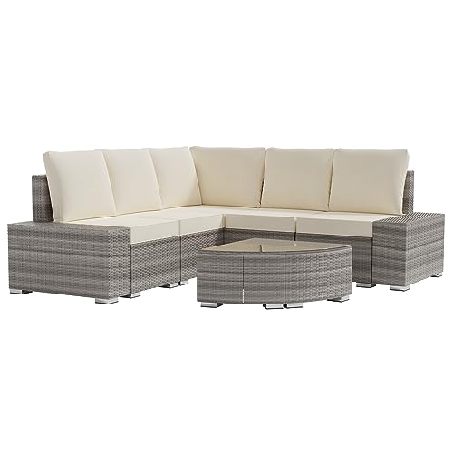 6 Pieces Patio Furniture Sets Outdoor Couch, Modular Rattan Outdoor Sectional Sofa Patio Set, All Weather Pe Wicker Patio Conversation Sets for Lawn, Garden, Backyard, Poolside