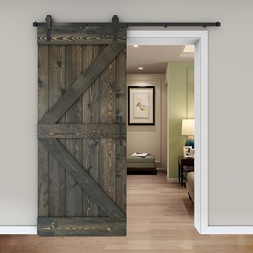 Sliding Barn Door 36 in x 84 in, Made-in-USA, Customizable Solid Wood Barn Door Included 6.25ft Hardware Kit and Pull Handle, Easy Assembly Dark Walnut, British K Series