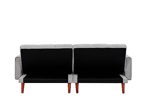 3 in 1 Convertible Linen Upholstered Tufted Futon Sofabed ,81-inch Modern Oversized Functional Loveseat Sofa Convertible Sleeper Couch Bed with Split Backrest ,2 Pillows and Wood Legs for Living Room