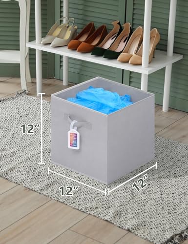 ECLAT Shoe Covers Box 12 Inch Storage Cubes- 1 Pack Foldable Shoe Booties Holder, Dispenser Bin for Guest, Homeowner, Realtor, Open House, Real Estate Agent Supplies, Light Gray