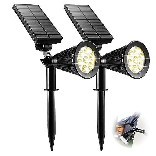 DIGBYS Solar Spotlights Outdoor Waterproof, 2-in-1 Outside Lights Landscape, Waterproof Security, with 3 Modes Solar Outdoor Spot Lights,2PcsWarmLight-7LED