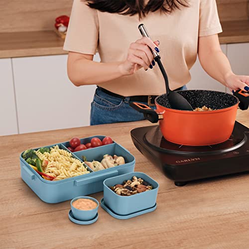 Versatile Spill Proof Bento Box, 2045ml Wheat Straw Lunch Bento Box 5-Compartment Lunch Container +Utensil Case Set, Unbreakable BPA-Free Lunch Box, Easy Open for School, Work, Picnic -Green