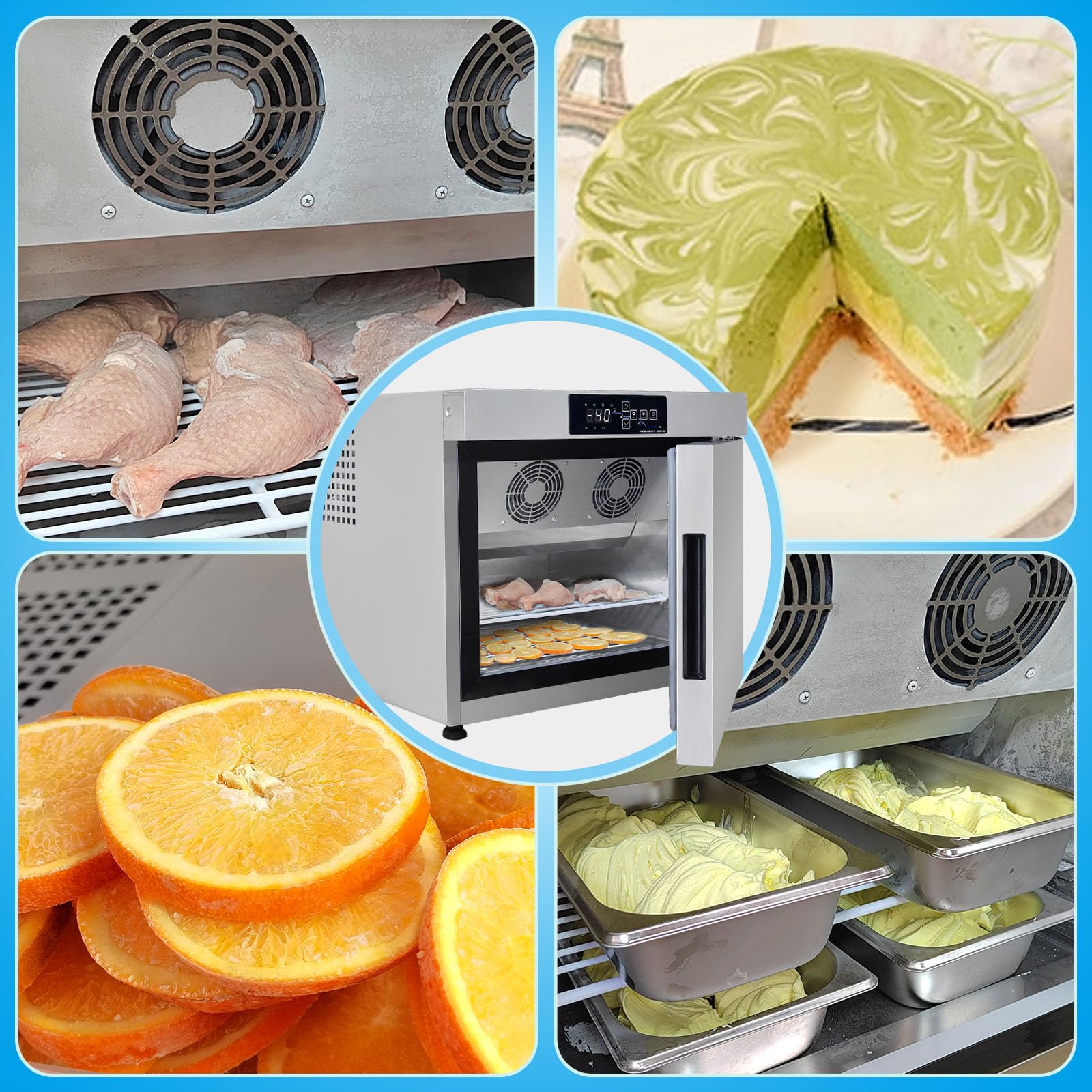 Kolice Commercial 32L Countertop Shock Freezing Blast Chiller & Freezer, Chest Freezer, Blast Freezer, Freezer Cabinets for ice cream, pastry, seafood, desserts, meat-Lowest Temperature -35C(-31°F)