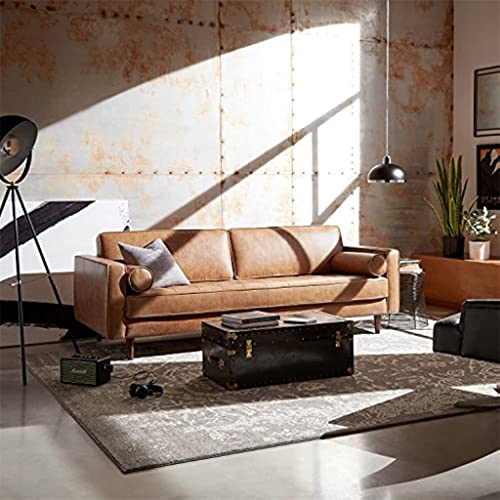 sgzyl Rivet Mid-Century Leather Sofa Couch, 86.6" W