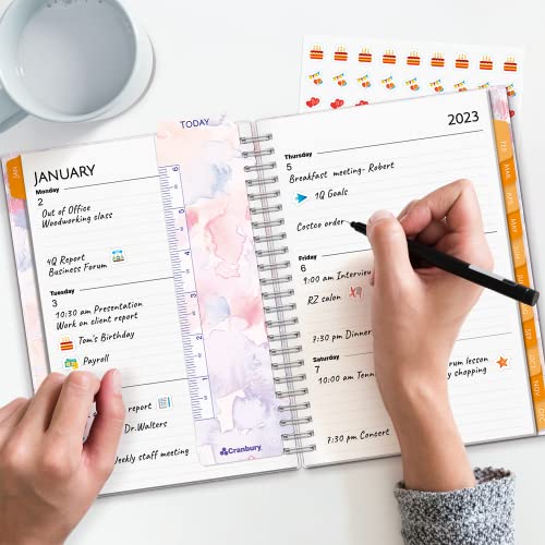 CRANBURY 2023 Planner Weekly Monthly (6x8.25", Watercolor), 2023 Small Planner Book, 8 x 6 Agenda Book, Yearly Calendar Planner, Monthly Tabs, Bookmark, Notes, Bonus Pocket, Stickers
