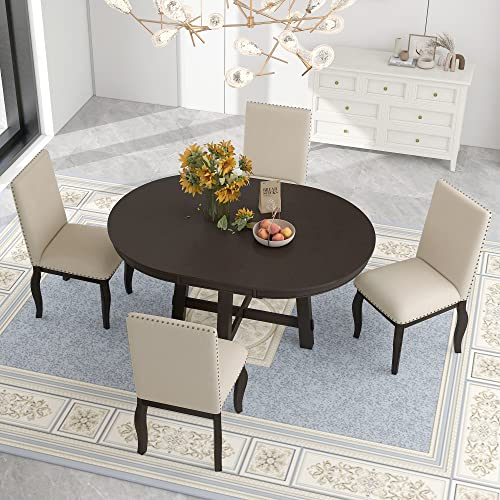 WOZNLA 5-Piece Kitchen Dining Table Set - Rectangular Wood Kitchen Table and 4 Classic Style Chairs - Ideal for Creating Memorable Family Gatherings