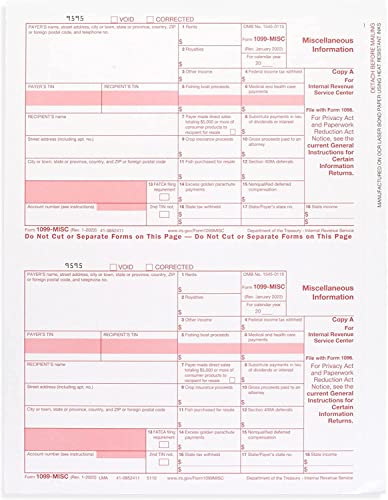 1099 Misc Forms 2022, 4 Part Laser Tax Forms Kit for 25 Vendor with 25 Self-Seal Envelopes, Designed for QuickBooks and Accounting Software