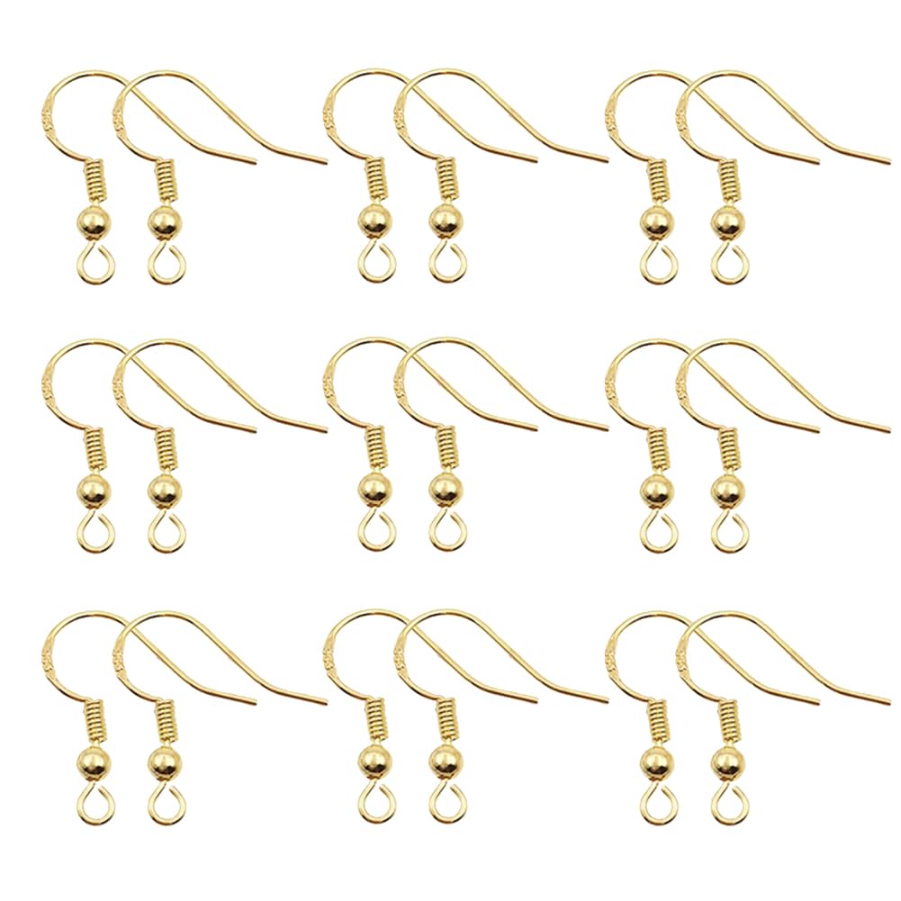 GSHLLO 100 Pcs Gold Earring Hooks Ear Wire Hooks Earring Fish Hook Connector Jewelry Earring Parts DIY Earring Findings Components