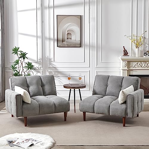 3 in 1 Convertible Linen Upholstered Tufted Futon Sofabed ,81-inch Modern Oversized Functional Loveseat Sofa Convertible Sleeper Couch Bed with Split Backrest ,2 Pillows and Wood Legs for Living Room
