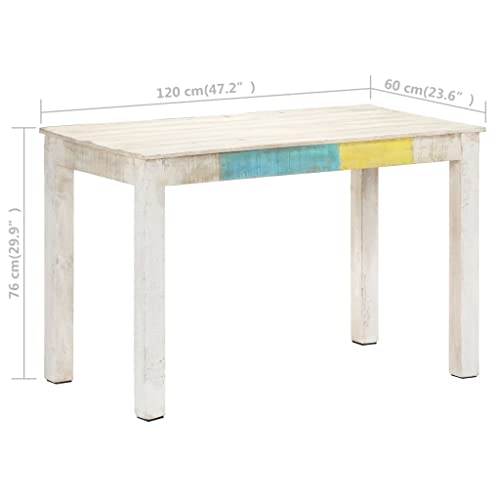 ULUYYUC Dining Table White 47.2"x23.6"x29.9" Solid Mango Wood,Office Desks Party Table Kitchen Tables Kitchen Furniture Outdoor Table for Living Room, Kitchen, Backyard, Wedding,Office